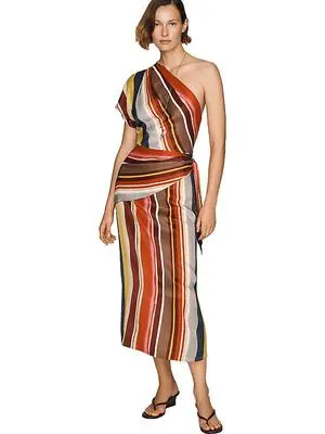 ANTHROPOLOGIE By Anthropologie Striped One-Shoulder Scarf Dress