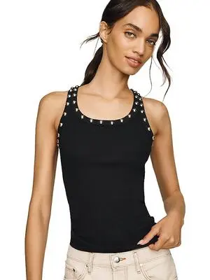 RAISONNEL 100% Cotton Studded Tank Top - Black