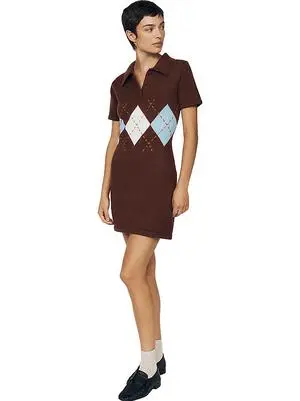 English Factory Argyle Knit Mini Dress - Brown