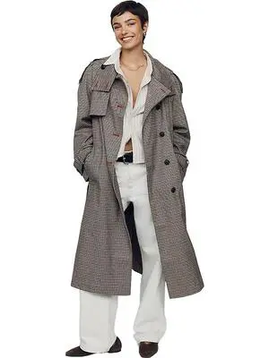 Anthropologie Lottie Longline Check Trench Coat Jacket - Neutral