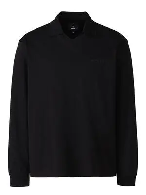 Mackage Alfonzo Organic Cotton Jersey Long Sleeve Polo Shirt - Black