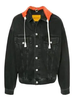 Heron Preston Hooded Denim Coat - Black