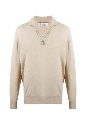 Brunello Cucinelli High Neck Zip Front Sweatshirt - Nude