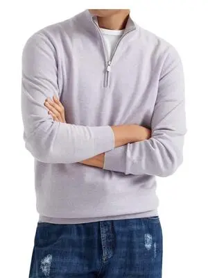 Brunello Cucinelli Ribbed Knit Quarter Zip Sweater - Lavender