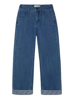 Fendi Ff Logo Turn-up Jeans - Blue