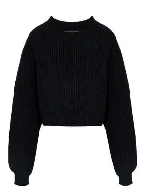 Yohji Yamamoto Cropped Ribbed Crewneck Jumper - Black