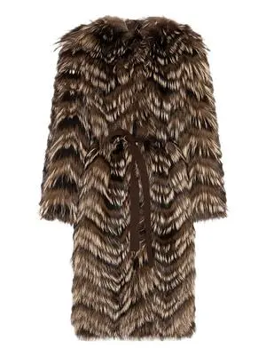 YVES SALOMON Fox Fur Knit Coat - Tan