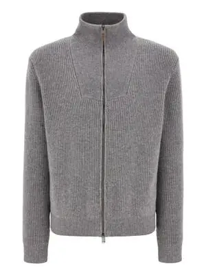 Canali Melange Wool And Cashmere Full-zip Cardigan - Grey