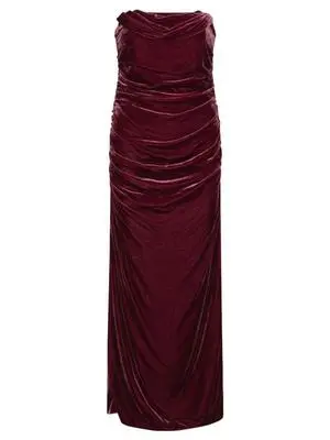 ROTATE BY BIRGER CHRISTENSEN Silk Velvet Ruched Maxi Dress - Red