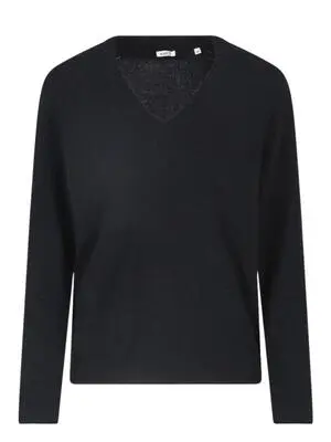 Aspesi Ribbed V-neck Knit Top - Black