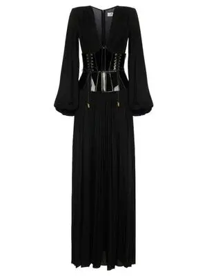 Elisabetta Franchi Lame-effect Jersey Maxi Dress With Corset And Pleated Skirt - Black