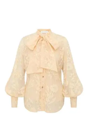Zimmermann Valiant Lace Pussybow Blouse - Sand
