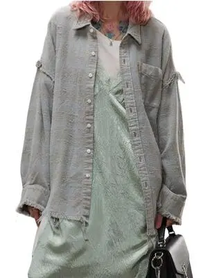R13 Long Sleeve Shirt With Rip-stitch Details - Blue