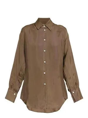 RÓHE Róhe Button Front Long Sleeve Shirt Chocolate