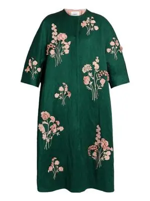 Erdem Embroidered Textured-satin Coat - Forestgreen