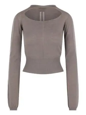 Rick Owens Slashed Cropped Wool Sweater - Grey
