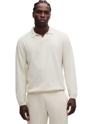Lululemon Cotton-blend Knit Long-sleeve Polo Shirt - Light Ivory