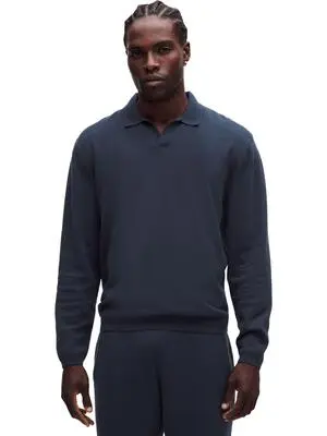 Lululemon Cotton-blend Knit Long-sleeve Polo Shirt - True Navy