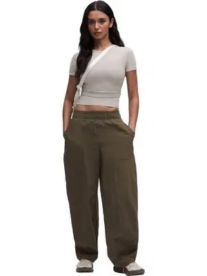 Lululemon Crinkle Nylon Mid-rise Barrel-leg Pants - Olive Brown
