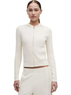 Lululemon Ribbed Knit Zip-up Hoodie - Light Ivory