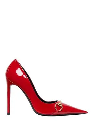 Gucci Patent Leather Horsebit Pointed Toe Stiletto Pumps - Red