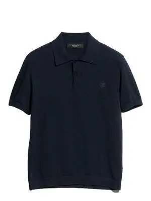 Gucci Knit Cashmere Polo Shirt With Embroidery - Blue