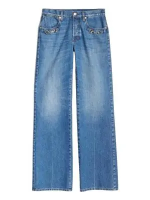 Gucci Bootcut Cotton Denim Pants With Horsebit Detail - Blue