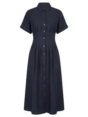 YUMI Stretch Midi Shirt Dress - Blue