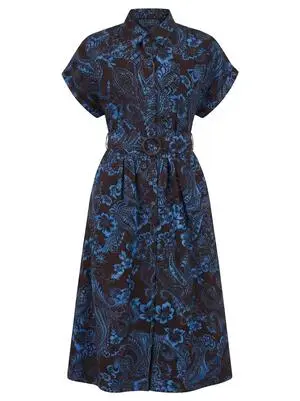 YUMI Paisley Print Belted Midi Shirt Dress - Brown