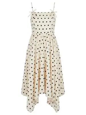 YUMI Polka Dot Handkerchief Hem Midi Dress - White