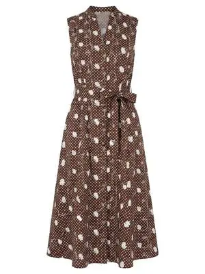 YUMI Cotton Floral And Polka Dot Sleeveless Midi Shirt Dress - Brown