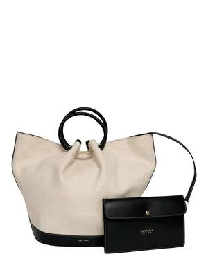 SAONARA BRAND Saonara Capazo Linen And Leather Tote Bag - Black