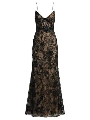 Mac Duggal Embellished Lace Column Gown - Black
