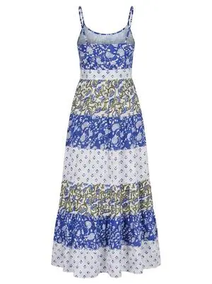 YUMI Patchwork Print Tiered Maxi Dress - Blue