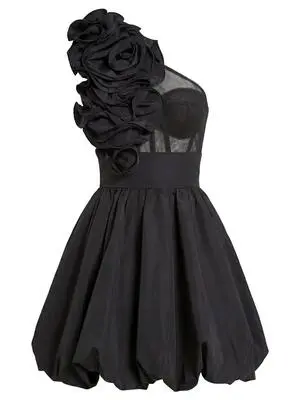Mac Duggal One Shoulder Ruffled Bubble Hem Mini Dress - Black