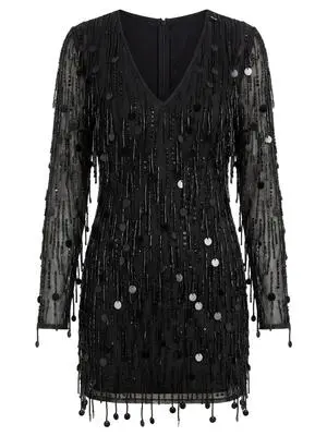 Mac Duggal Embellished Long Sleeve Mini Dress - Black