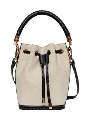 SAONARA BRAND Saonara Mini Bucket Bag In Linen And Leather - Black