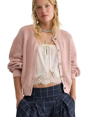 Free People FREE PEOPLE Vienna Cotton Knit Cardigan Lotus Rose