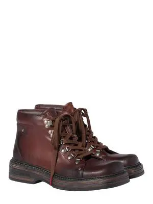 Miu Miu Leather Lace-up Boots - Coffee
