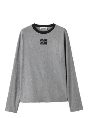 Miu Miu Long-sleeve Cotton Jersey T-shirt - Gray/black