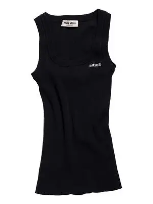 Miu Miu Cotton Knit Tank Top - Navy