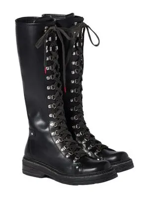 Miu Miu Knee-high Leather Lace-up Boots - Black