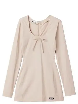 Miu Miu Stretch Poplin Mini Dress With Front Bow Detail - Limestone