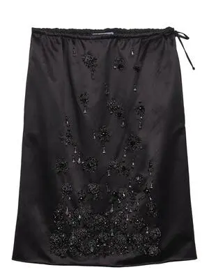 Prada Embellished Satin Pencil Skirt - Black