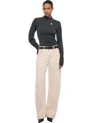 Helmut Lang Sheer Wool Button Turtleneck Top - Forest Night