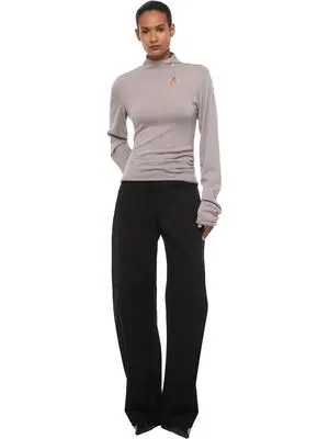 Helmut Lang Sheer Wool Button Turtleneck Top - Light Grey