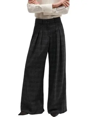 ME+EM ME+EM Wide Leg Check Trousers Charcoal