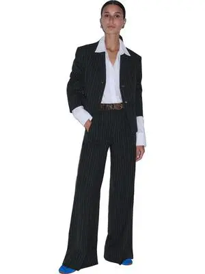 ME+EM Wide-leg Pinstripe Wool Blend Trousers - Black