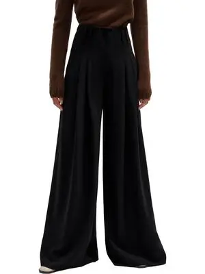 ME+EM Wool Pleated Wide-leg Trousers - Black