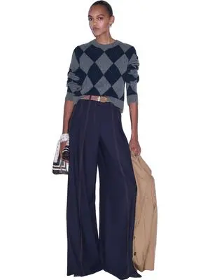 ME+EM Wide-leg Trousers With Contrast Topstitching - Navy